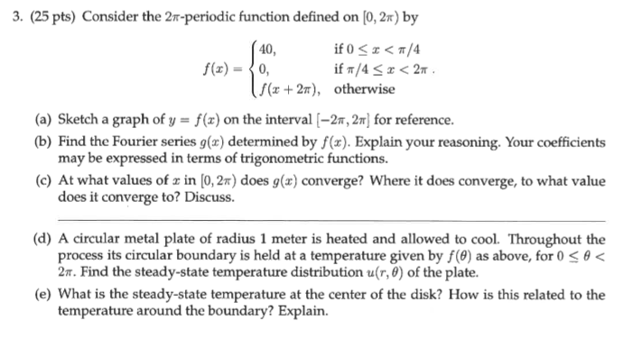 Solved 3. (25 pts) Consider the 2n-periodic function defined | Chegg.com