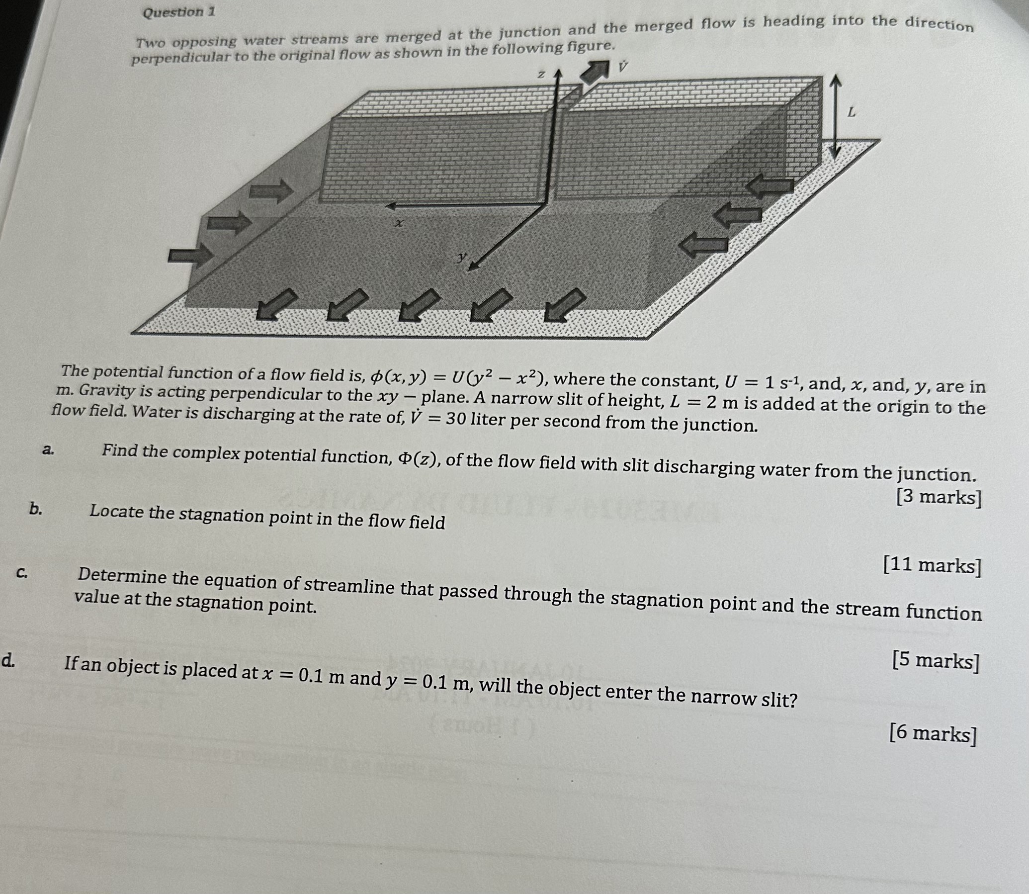 Solved Question 1 ﻿Two opposing water streams are merged at | Chegg.com