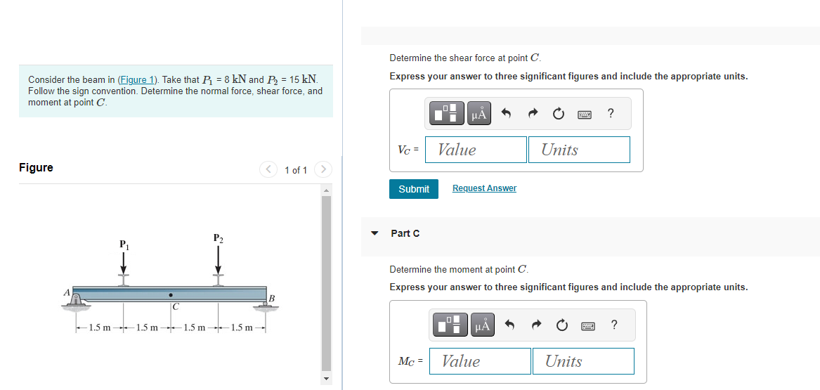 Solved Determine the shear force at point C. Consider the | Chegg.com