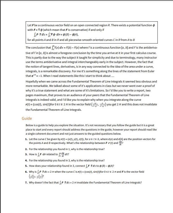 Solved a Let F be a continuous vector field on an open | Chegg.com