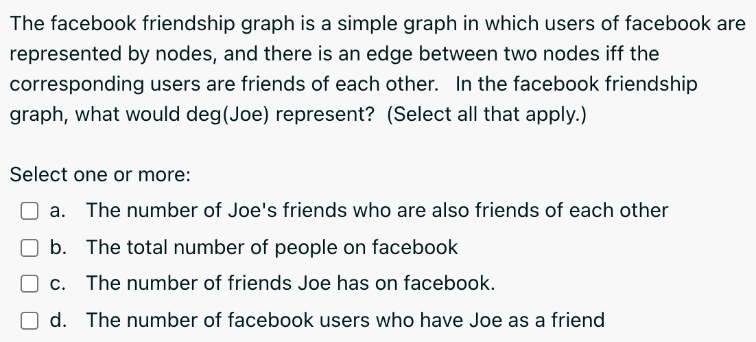 Solved The facebook friendship graph is a simple graph in | Chegg.com