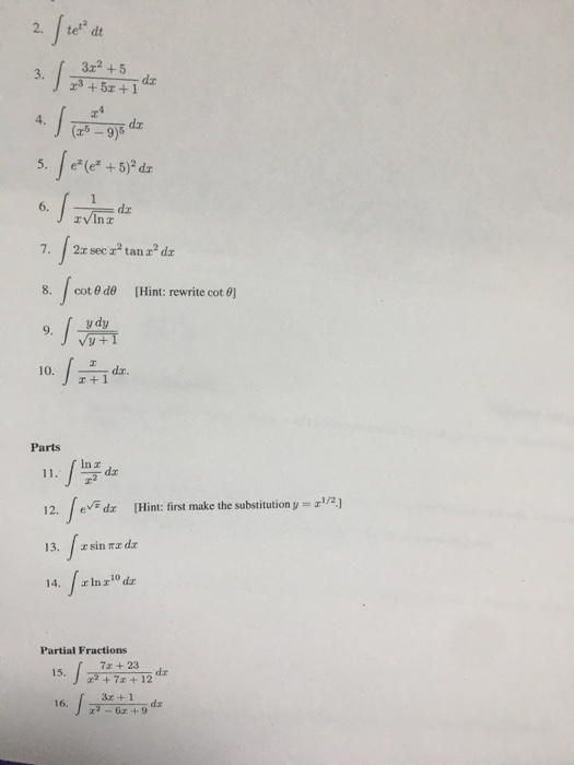 Solved integral te^t^2 dt integral 3x^2 + 5/x^3 + 5x + 1 dx | Chegg.com