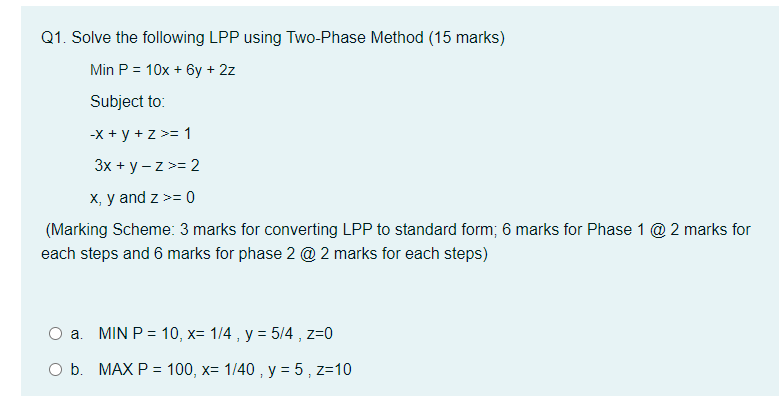 Solved Q1. Solve the following LPP using Two-Phase Method | Chegg.com