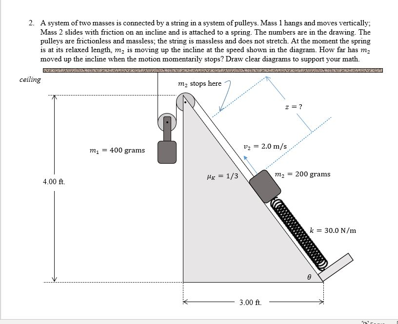 Solved 2. A system of two masses is connected by a string in | Chegg.com