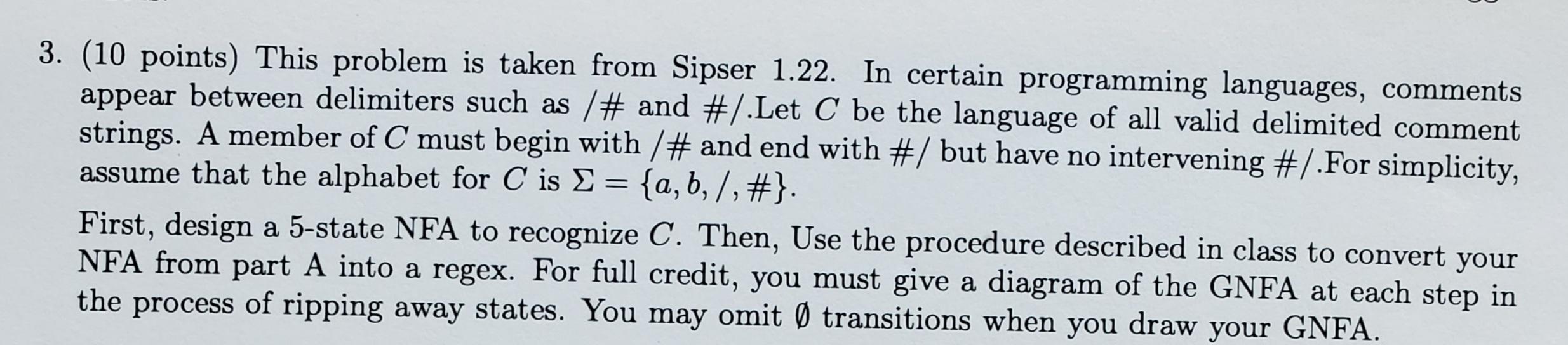 Solved 3. (10 points) This problem is taken from Sipser | Chegg.com