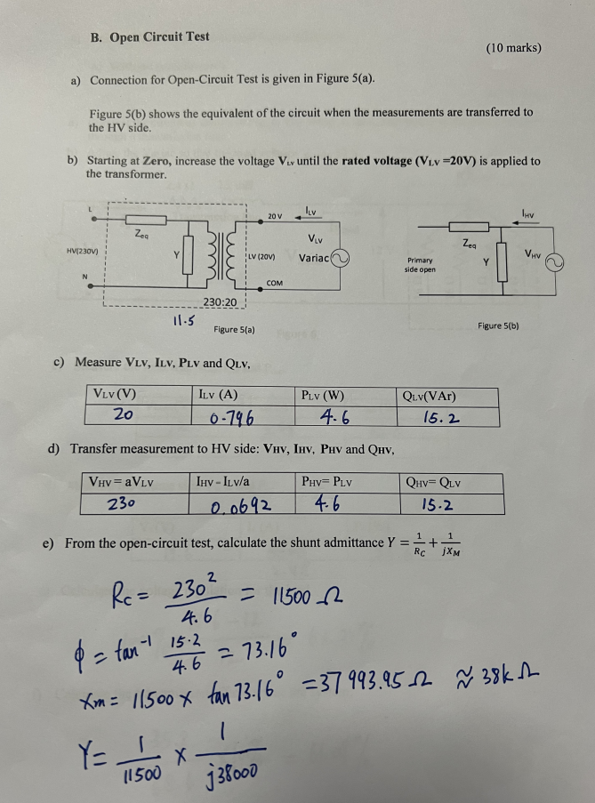 Solved Below are Open and Short Circuit Test and at the | Chegg.com
