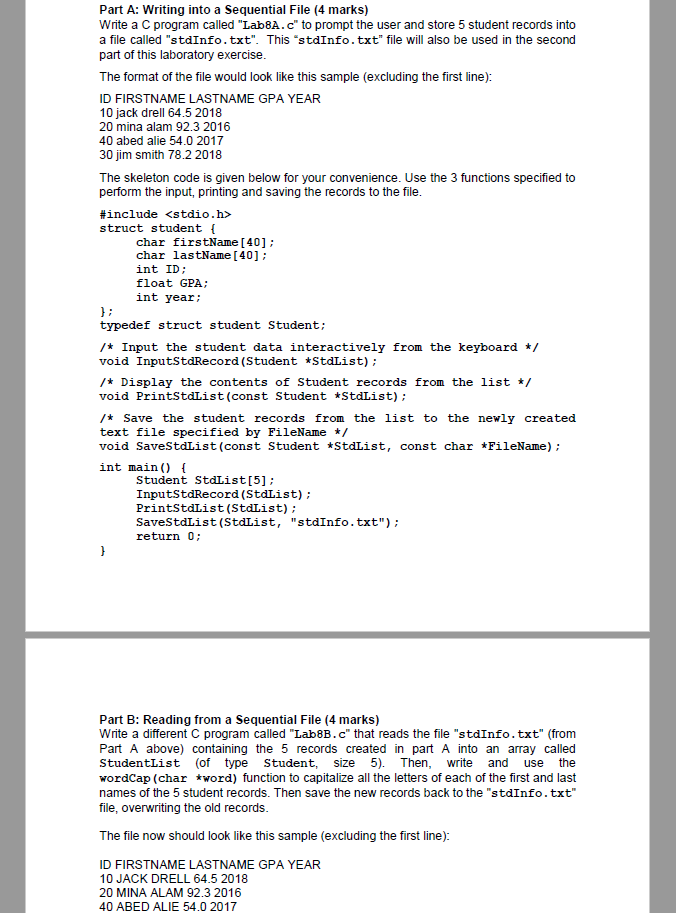 Part A: Writing into a Sequential File (4 marks) | Chegg.com