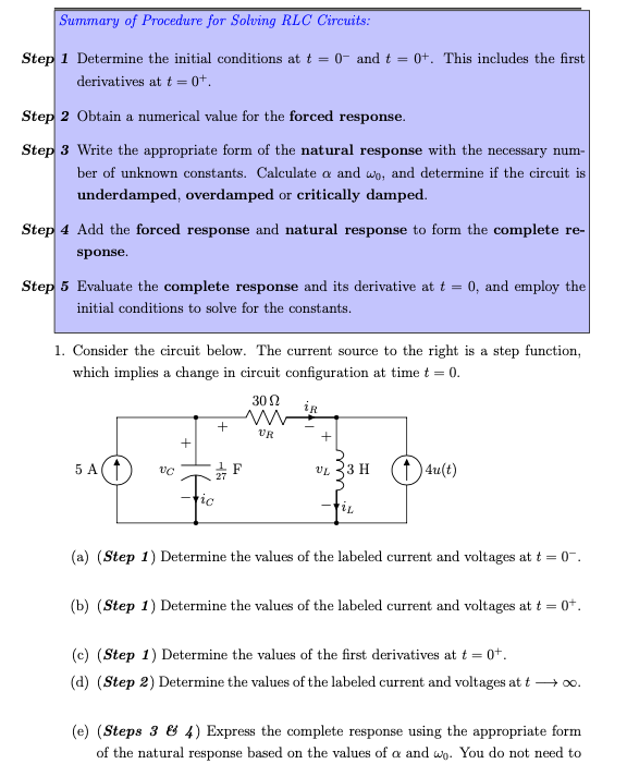 Solved Summary of Procedure for Solving RLC Circuits: Step 1 | Chegg.com