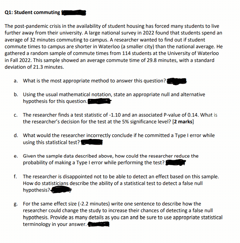 Solved Q1: Student commuting The post-pandemic crisis in the | Chegg.com