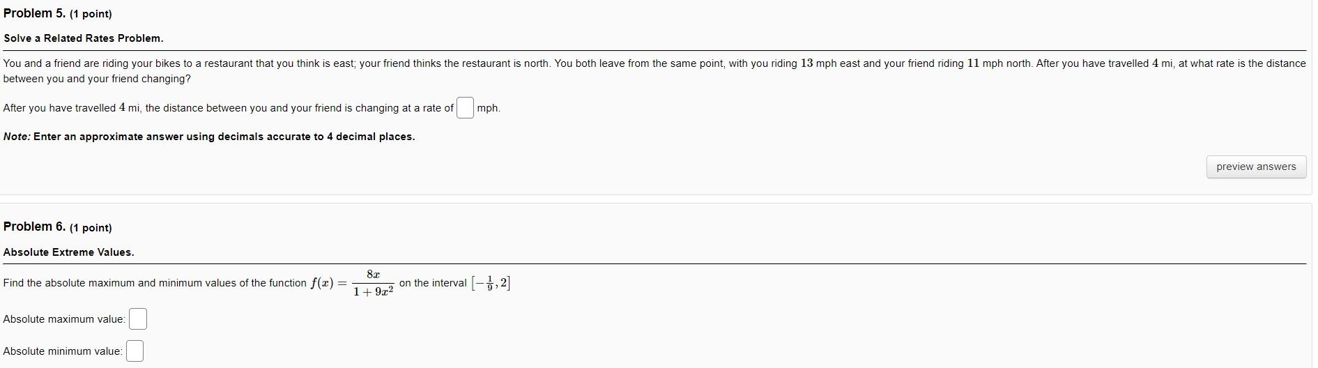 Solved Problem 5. (1 point) Solve a Related Rates Problem. | Chegg.com