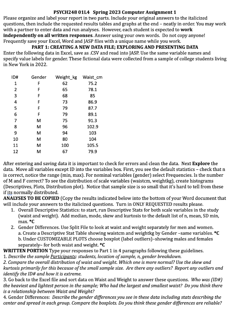 PSYCH248 01L4 Spring 2023 Computer Assignment 1 | Chegg.com