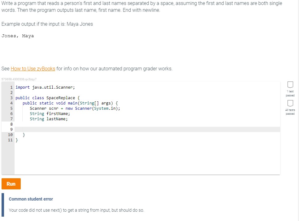 Solved Write a program that reads a person's first and last | Chegg.com