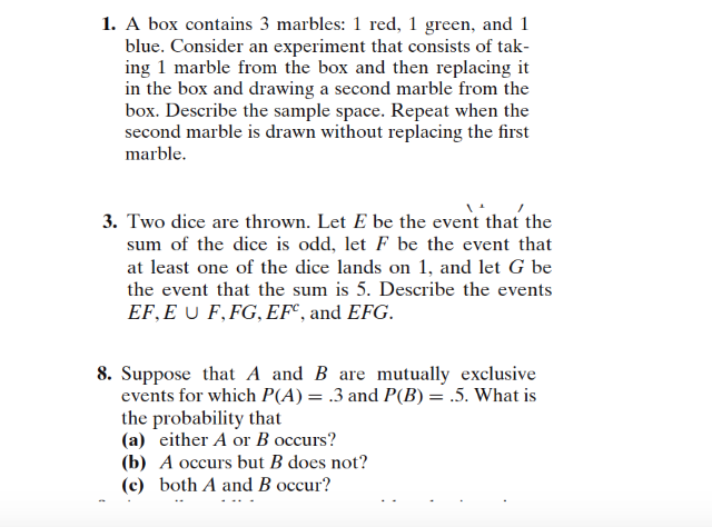 Solved 1. A box contains 3 marbles: 1 red, 1 green, and 1 | Chegg.com