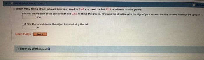 Solved A Certain Freely Falling Object Released From Rest