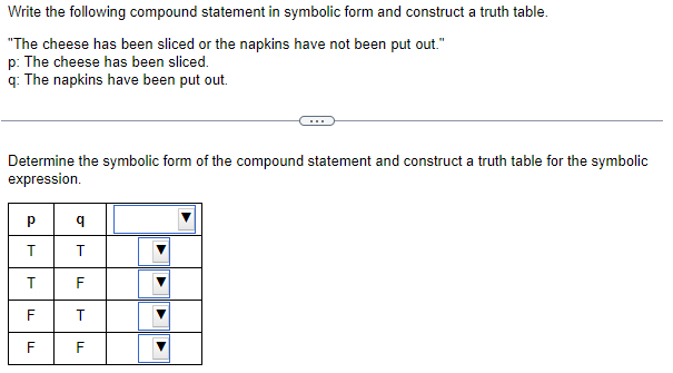 Solved Write the statement in symbolic form and construct a | Chegg.com