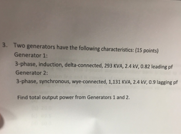 Solved Two generators have the following characteristics: | Chegg.com