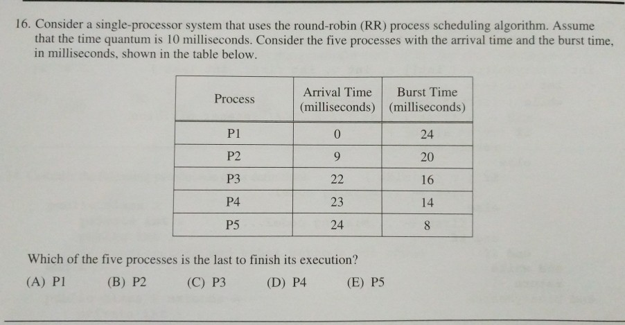 Solved 16. Consider a single-processor system that uses the | Chegg.com