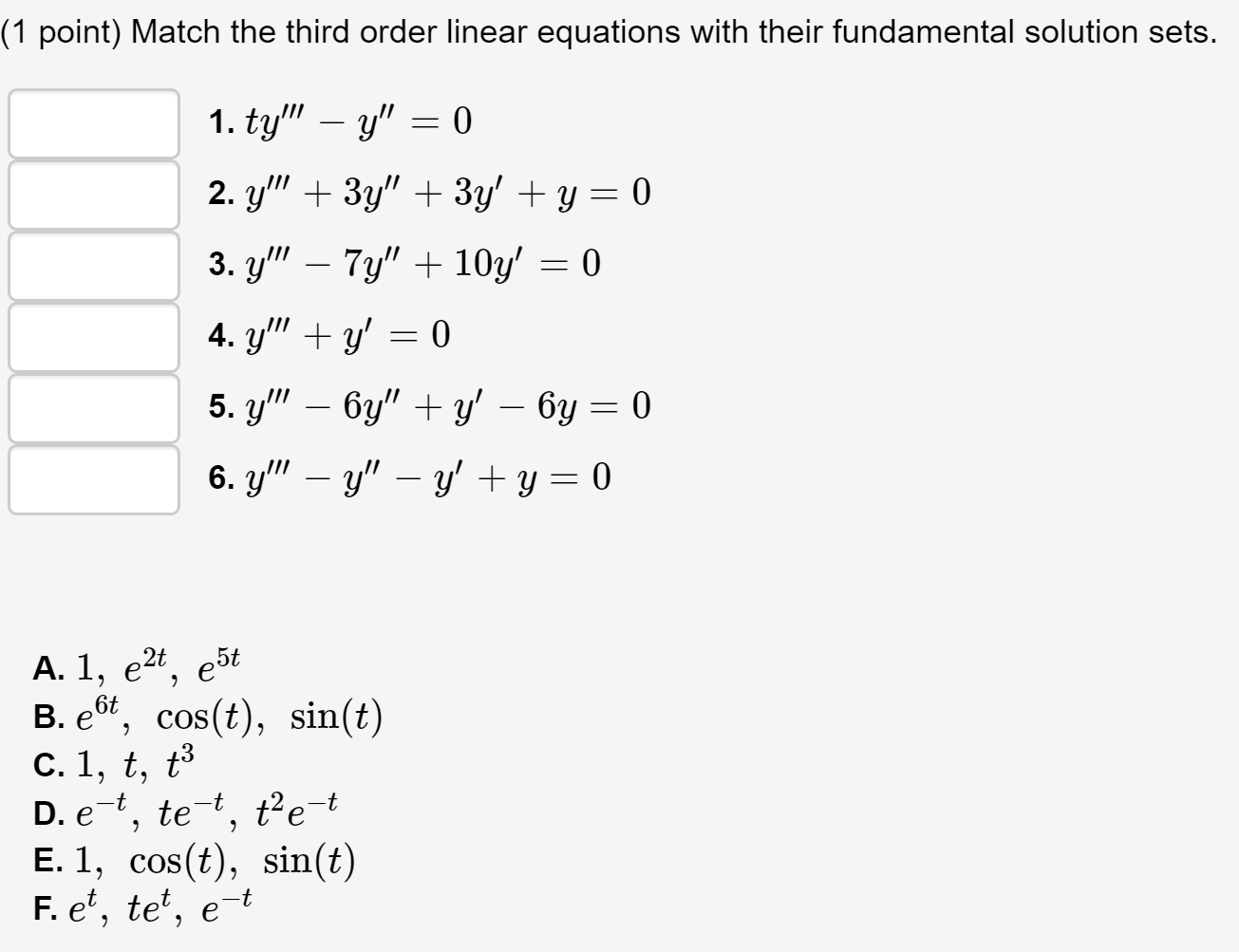 Solved (1 point) Match the third order linear equations with | Chegg.com