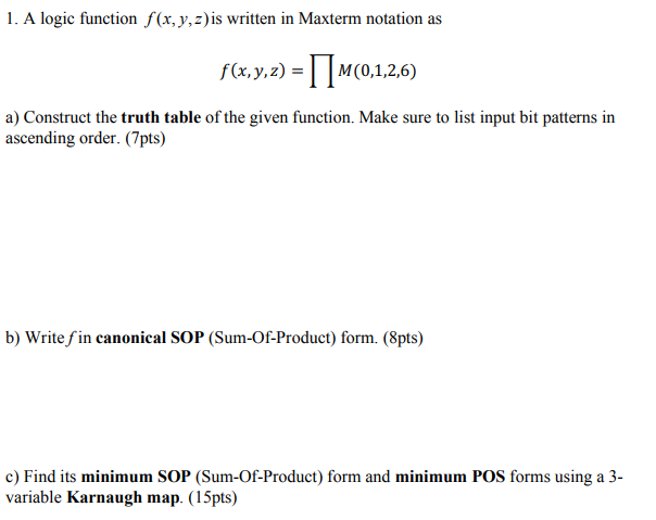 Solved A logic function is written in Maxterm notation as | Chegg.com