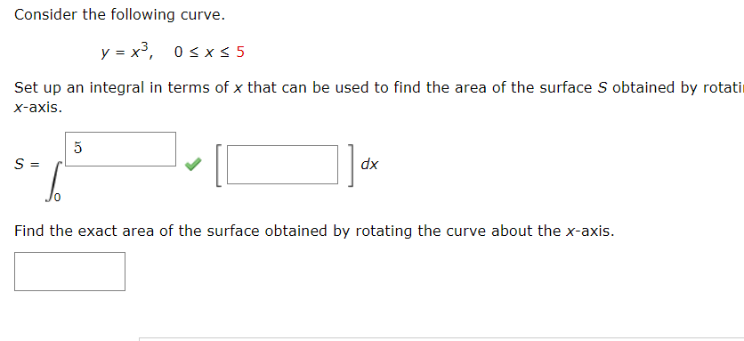 Solved Consider the following curve. y=x3,0≤x≤5 Set up an | Chegg.com
