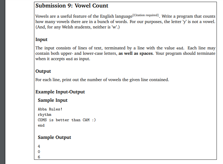 Solved Submission 9: Vowel Count Vowels are a useful feature | Chegg.com