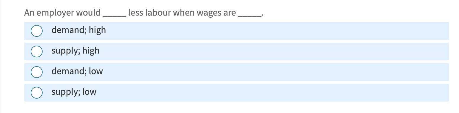 Solved An employer wouldless labour when wages aredemand; | Chegg.com