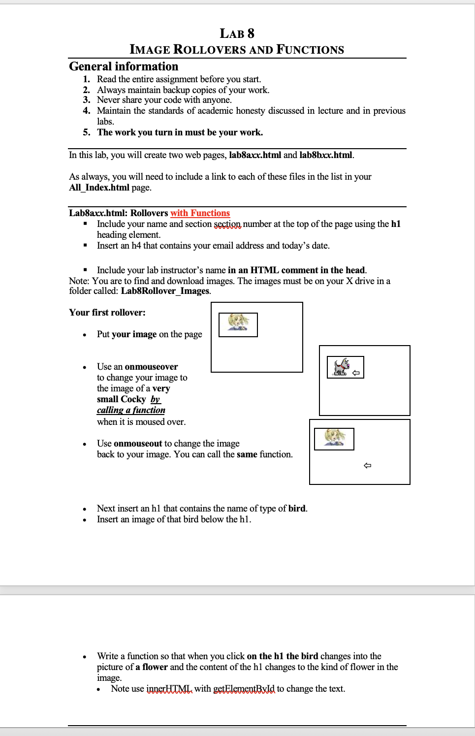 Solved LAB 8 IMAGE ROLLOVERS AND FUNCTIONS General | Chegg.com