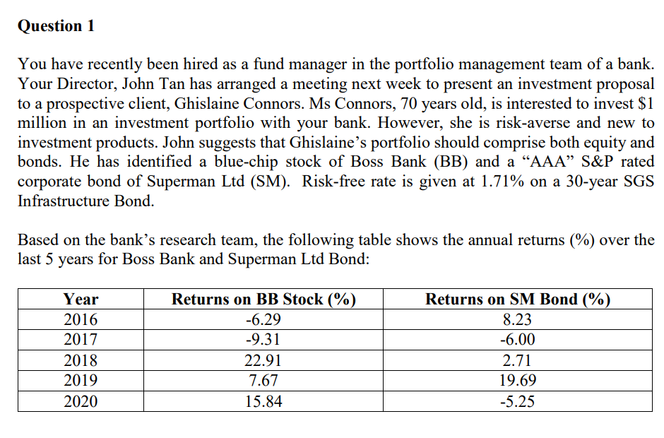 Question 1 You have recently been hired as a fund | Chegg.com