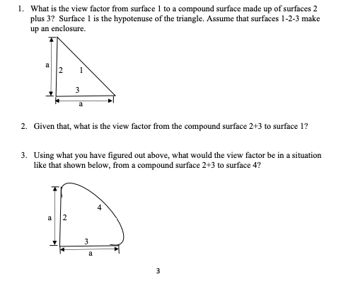 Solved 1. What is the view factor from surface 1 to a | Chegg.com
