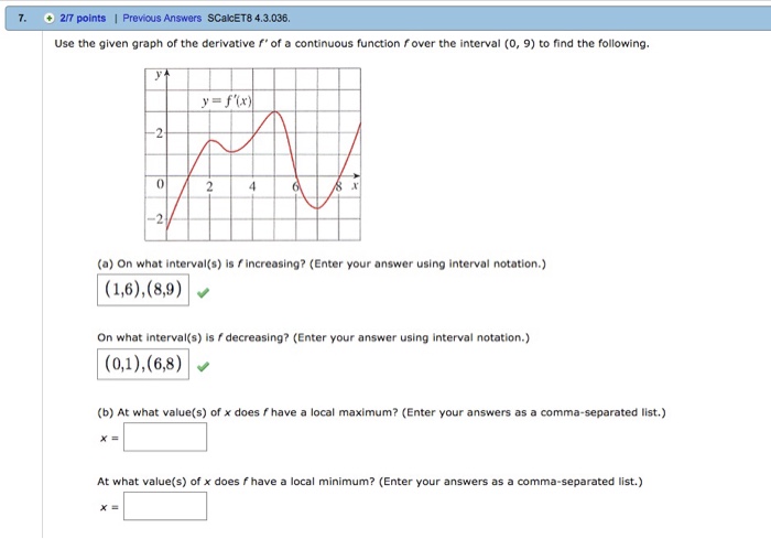 Solved 7. 2/7 points I Previous Answers SCalcET8 4.3.036. | Chegg.com