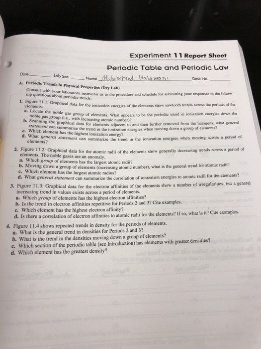 Solved Experiment 11 Report Sheet Periodic Table and | Chegg.com Solved Experiment 11 Report Sheet Periodic Table and | Chegg.com
