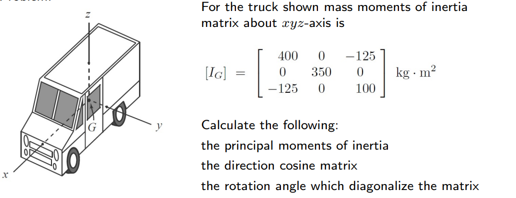 Solved For the truck shown mass moments of inertia matrix | Chegg.com