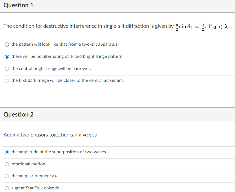 Solved Question 1 The condition for destructive interference | Chegg.com