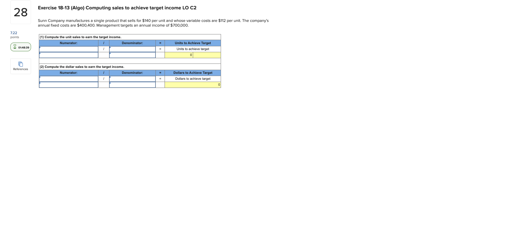 Solved Exercise 18-13 (Algo) Computing sales to achieve | Chegg.com