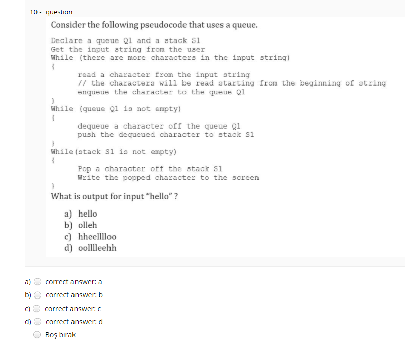 Solved 10 Question Consider The Following Pseudocode That