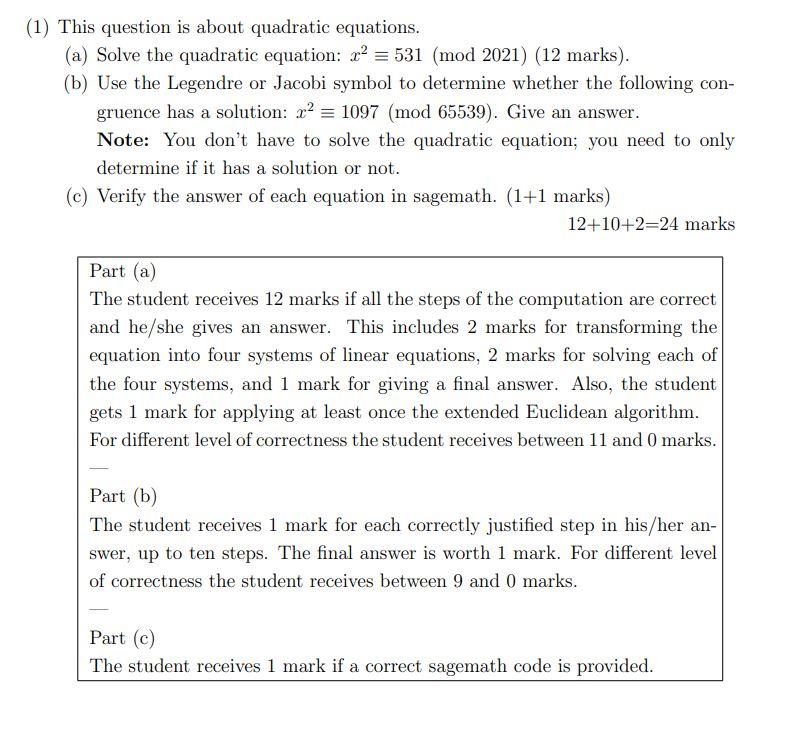 Solved This question is about quadratic equations. (a) Solve | Chegg.com