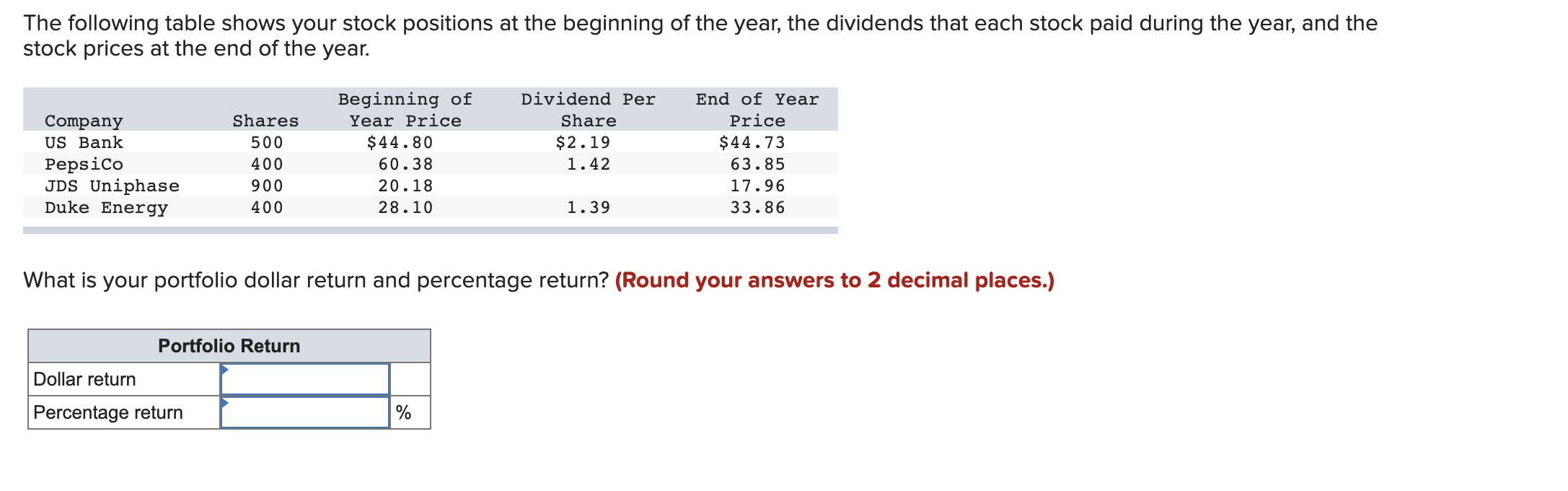 Solved The following table shows your stock positions at the | Chegg.com