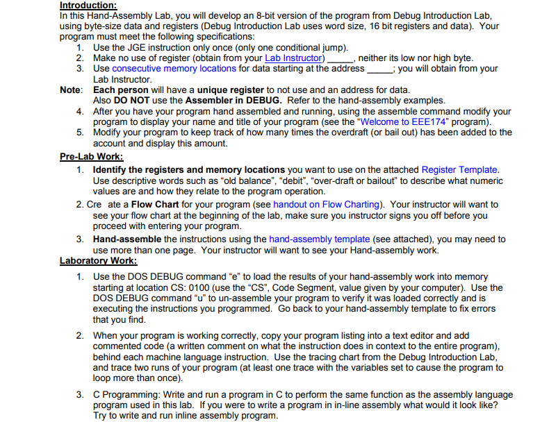 Introduction: In this Hand-Assembly Lab, you will | Chegg.com