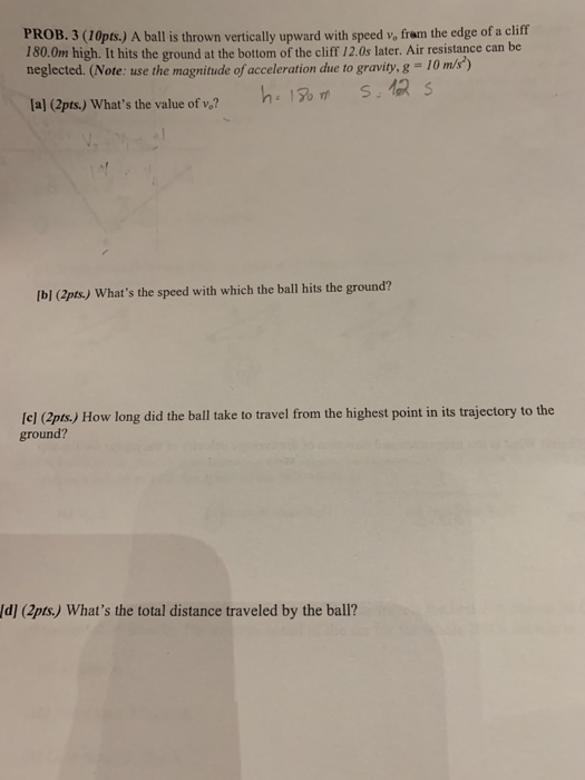 Solved a ball is thrown vertically upward with speed v0 from | Chegg.com