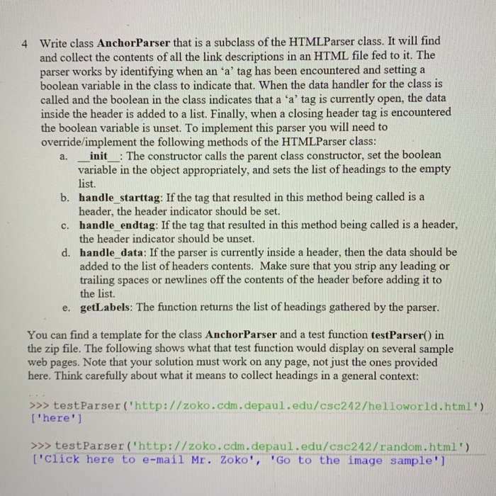 Solved Write class AnchorParser that is a subclass of the | Chegg.com