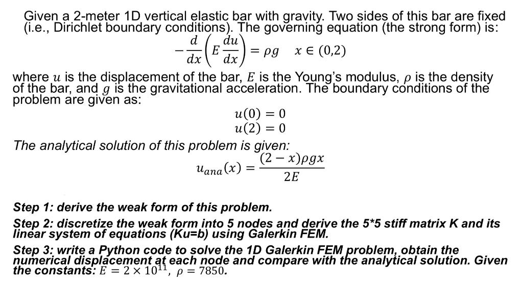 Solved Given a 2-meter 1D vertical elastic bar with gravity. | Chegg.com