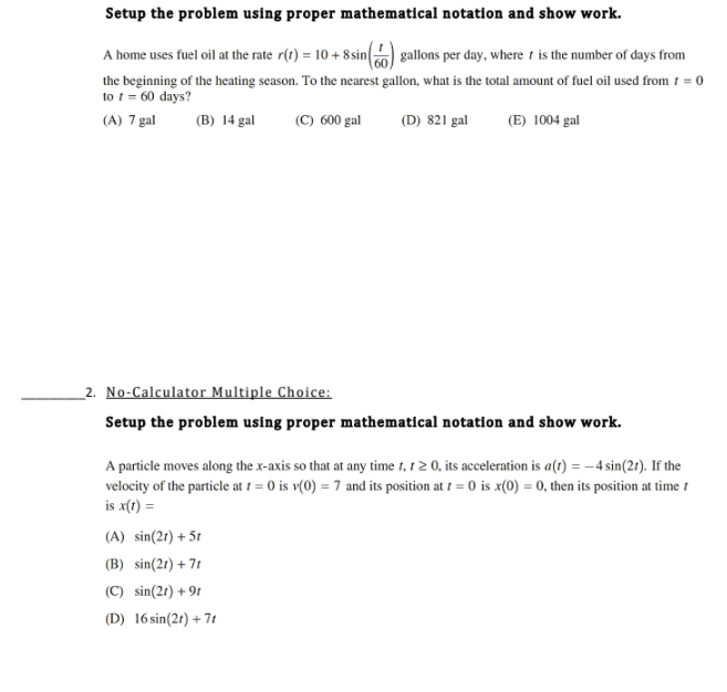 Solved Setup the problem using proper mathematical notation | Chegg.com