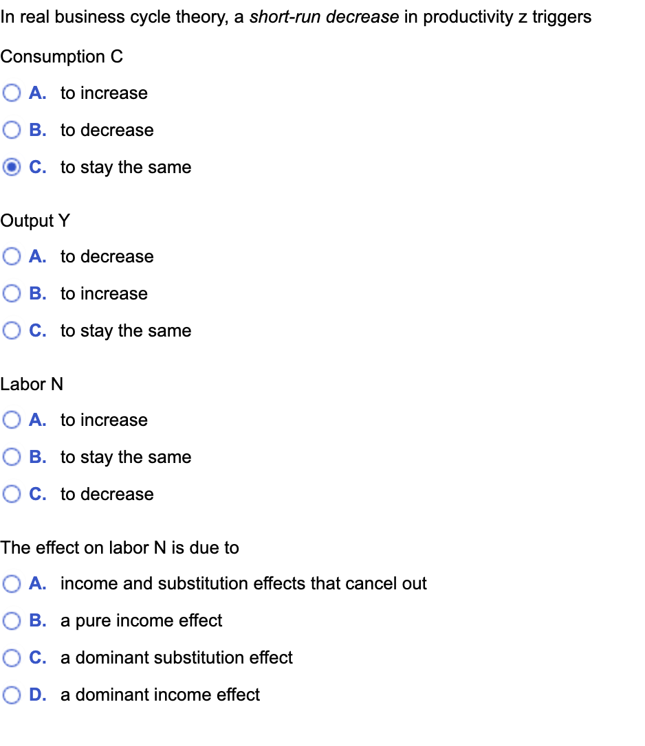 Solved In real business cycle theory, a short-run decrease | Chegg.com