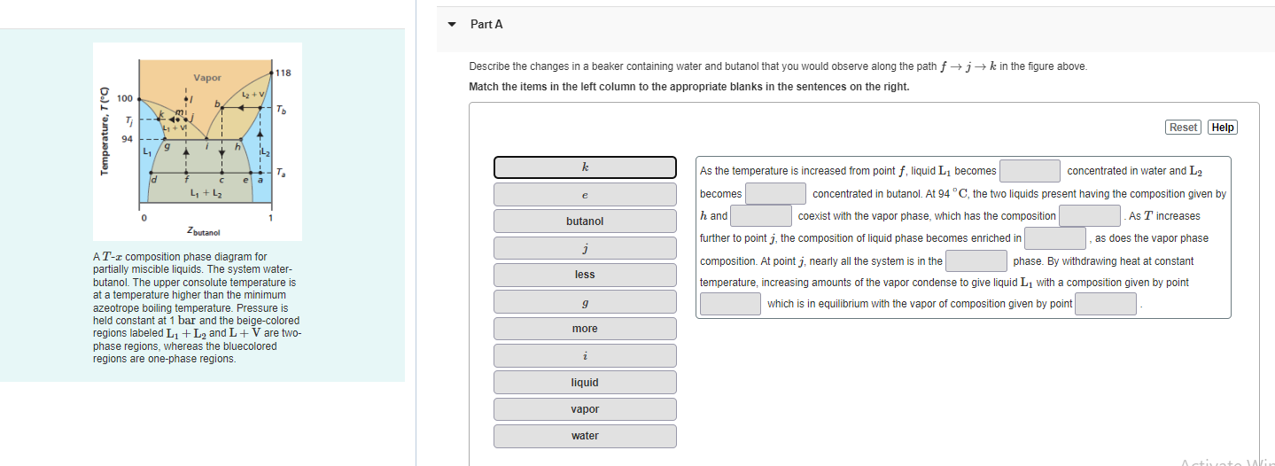 Solved A T-x ﻿composition phase diagram for partially | Chegg.com