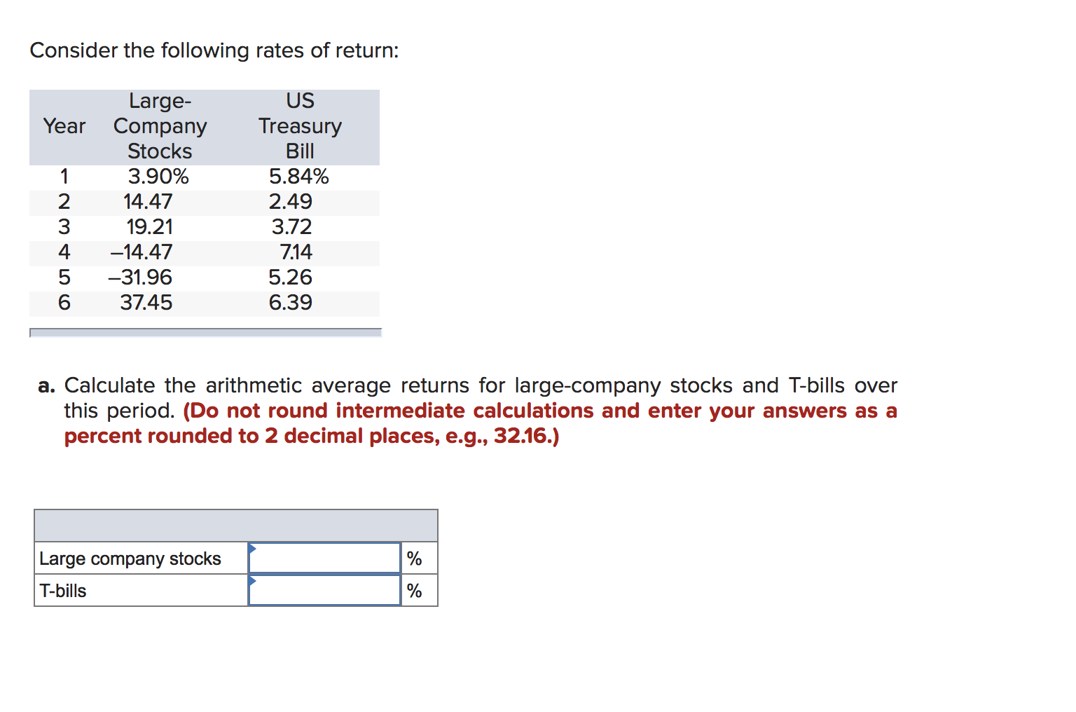 Solved Consider the following rates of return: Large- Year | Chegg.com