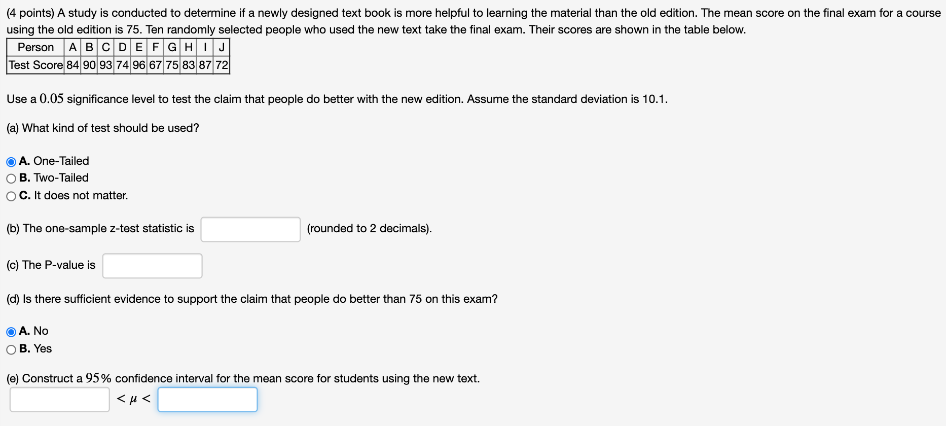 Solved (4 points) A study is conducted to determine if a | Chegg.com