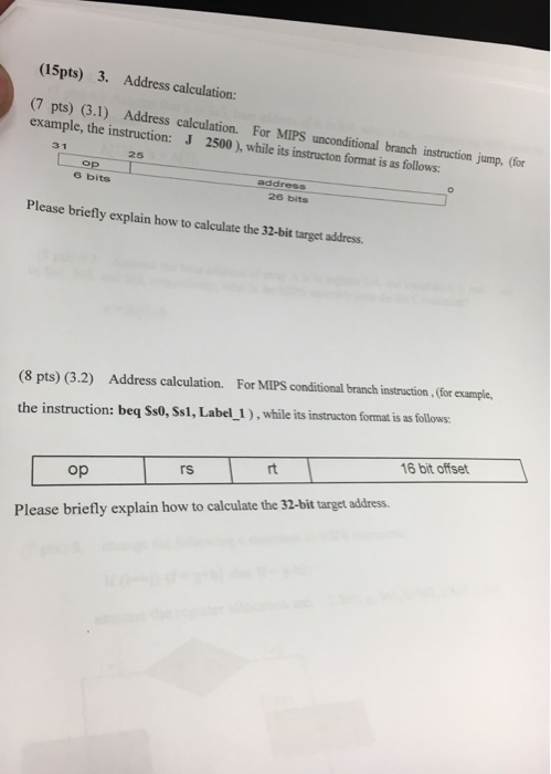 Solved Address calculation: For MIPS unconditional branch | Chegg.com