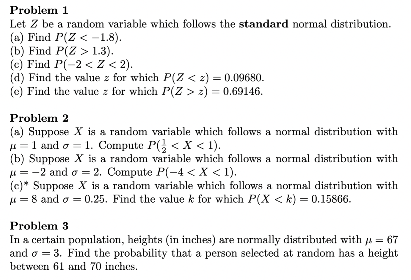 Solved Problem 1 Let Z be a random variable which follows | Chegg.com