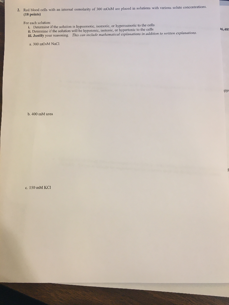 Solved 2. Red blood cells with an internal osmolarity of 300 | Chegg.com