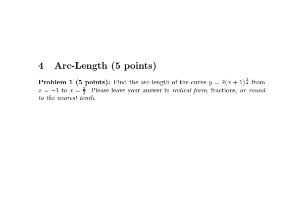 Solved Problem 1 (5 points): Find the arc-length of the | Chegg.com